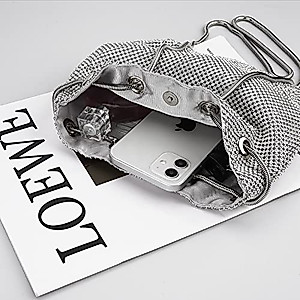 Linkidea Rhinestone Bucket Bag for Women, Evening Lady Purse, Party Prom Wedding Crossbody Shoulder Handbag (Silver)