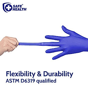 Safe Health HD Nitrile Disposable Gloves, 4.5 Mil, Latex Free, Powder Free, Cobalt Blue Indigo Purple, Box of 100, Medium, Textured, Food, Tattoo, Nursing, Cleaning
