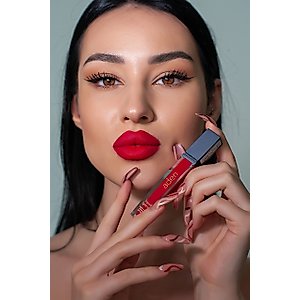 aden - 2 in 1 - Matte Liquid Lipstick & Lip Liner Set - 7ML - Non-Smudge & Quick Drying - Highly Pigmented - Long Duration with Hydration - Made in Italy (09 Russian Red)