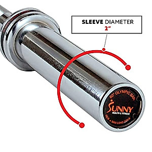 Sunny Health & Fitness 86" 1500 lbs Capacity Olympic Bar, Small with Shark Clamp Lock Collars for Olympic Barbells