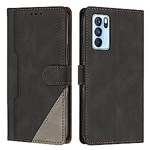 Protective Phone Cover Case Compatible with Oppo Reno 6Pro 5G Case, Reno 6Pro 5G Wallet Case Slim PU Leather Phone Case Flip Folio Leather Case Card Holders Shockproof Protective Case with Wrist Strap