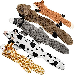 Nocciola 5 PCS Crinkle Dog Squeaky Toys with Double Layer Reinforced Fabric, Durable Plush Dog Toys, No Stuffing Body Dog Toy Set for Small to Large Dogs (5pcs 10 squeakers, Jungle Series1)