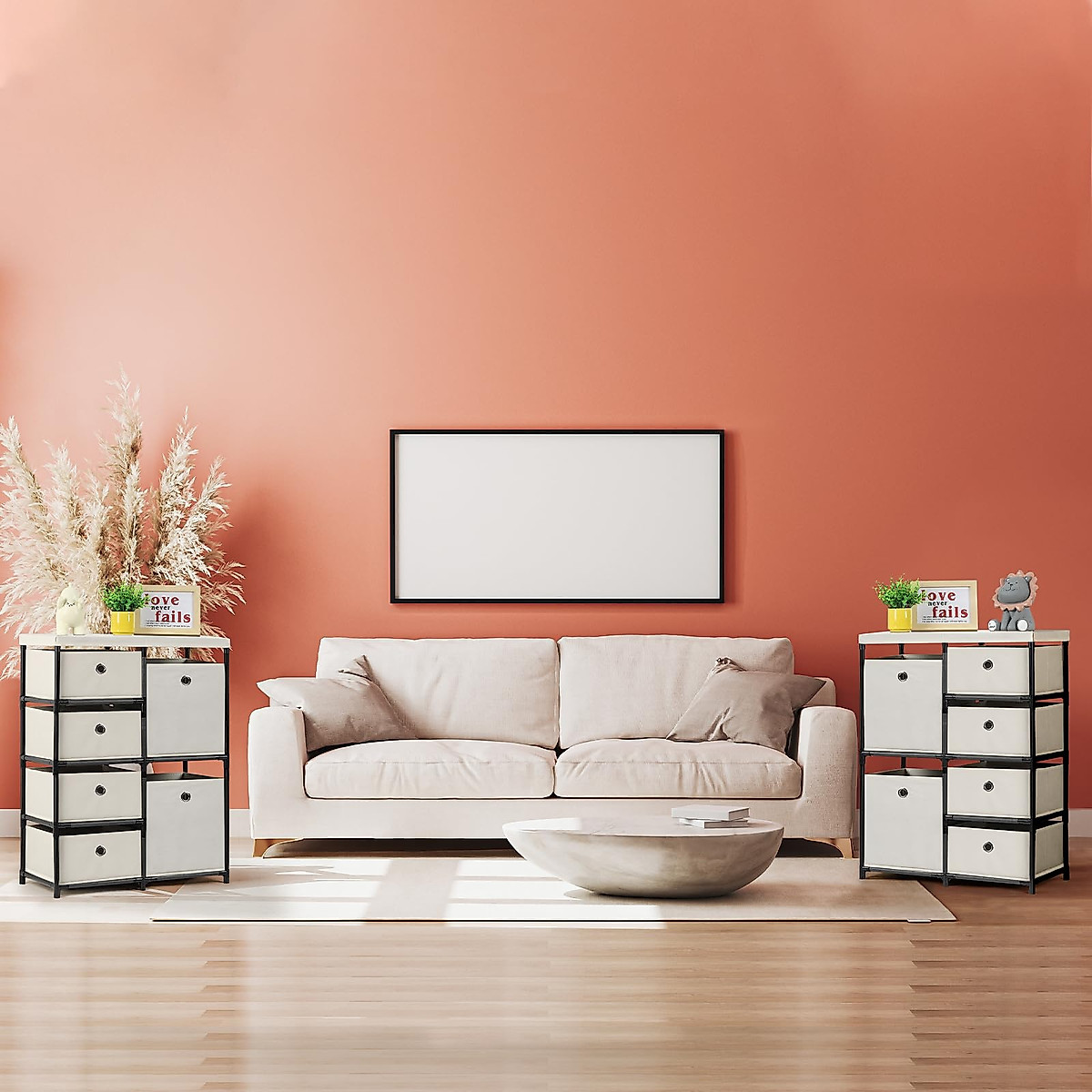 MOOACE 6 Drawers Storage Organizer, Fabric Cube Storage Organizer, Cube Storage Shelf, Small Chest of Drawers for Living Room Hallway Entryway, Beige