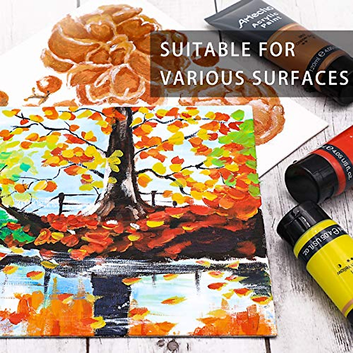 Artecho Professional Acrylic Paint, Titanium White ( 120ml / 4.05oz ) Tubes, Art Craft Paints for Canvas Painting, Rock, Stone, Wood, Fabric, Art Supplies for Professional Artists, Adults, Students, Kids