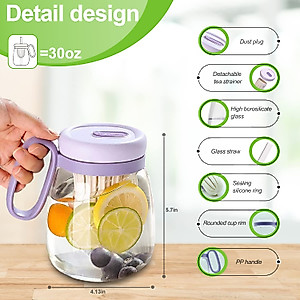 BYMIOYA 30 oz Glass Tumbler - Festive Gift for Christmas & Valentine's Day - Reusable Boba Cup with Tea Infuser, Lid, Straw, Handle. Ideal for Smoothies, Leak-Proof Mason Jar with Food-Grade Silicone