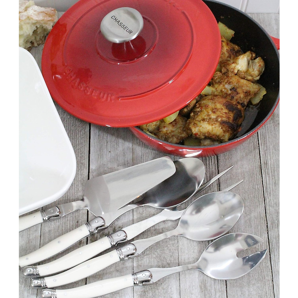 French Home Laguiole Hostess Set – 5-Piece Serving Utensils Set with Slotted Serving Spoon, Spatula, Serving Fork, and 2 Serving Spoons – Elegant and Versatile Laguiole Flatware Set