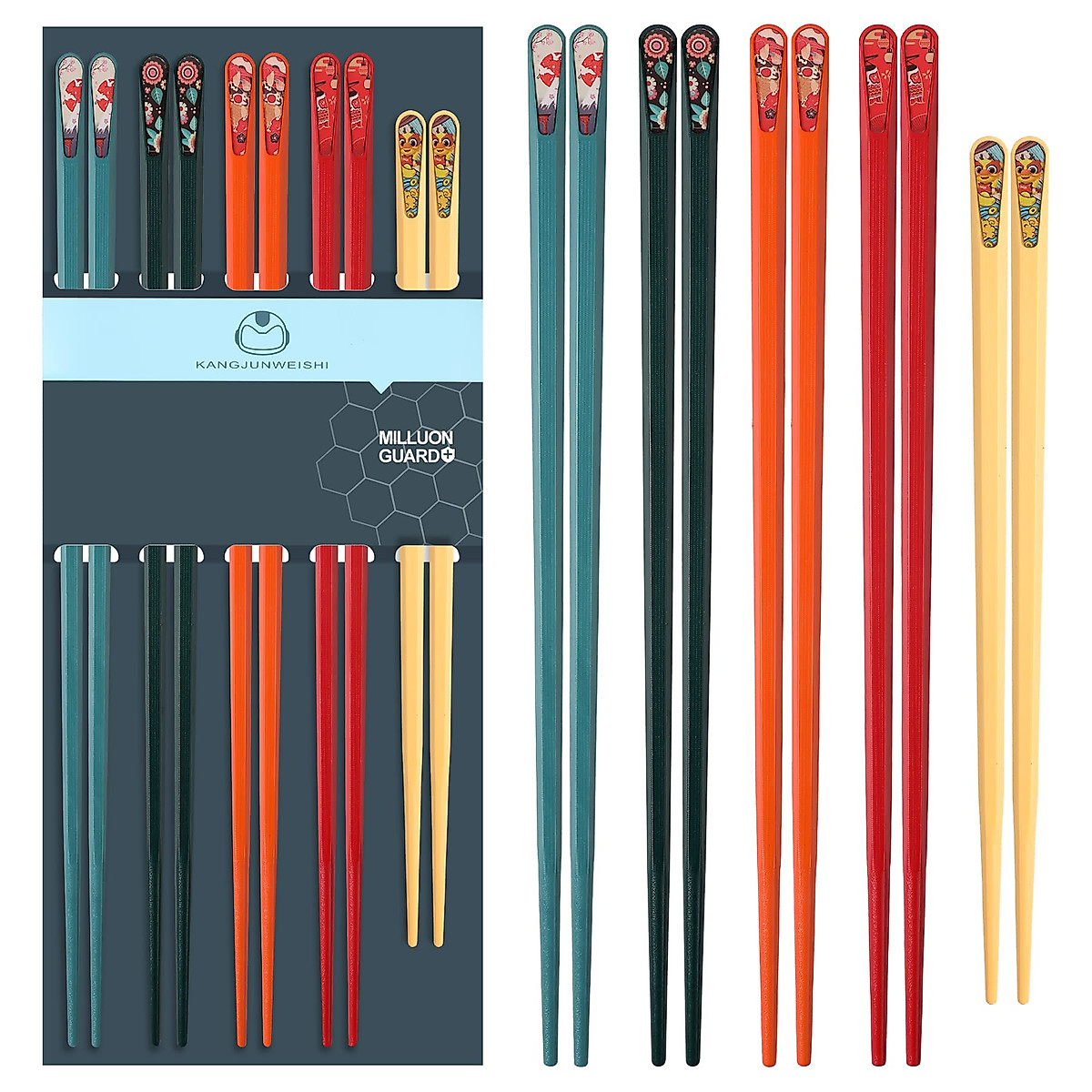 5 Pairs Family Reusable Chopsticks Dishwasher Safe, Non-Slip Family/ Hotel/ Restaurant Japanese Chop Sticks, Chinese ChopStick Gift Set, A