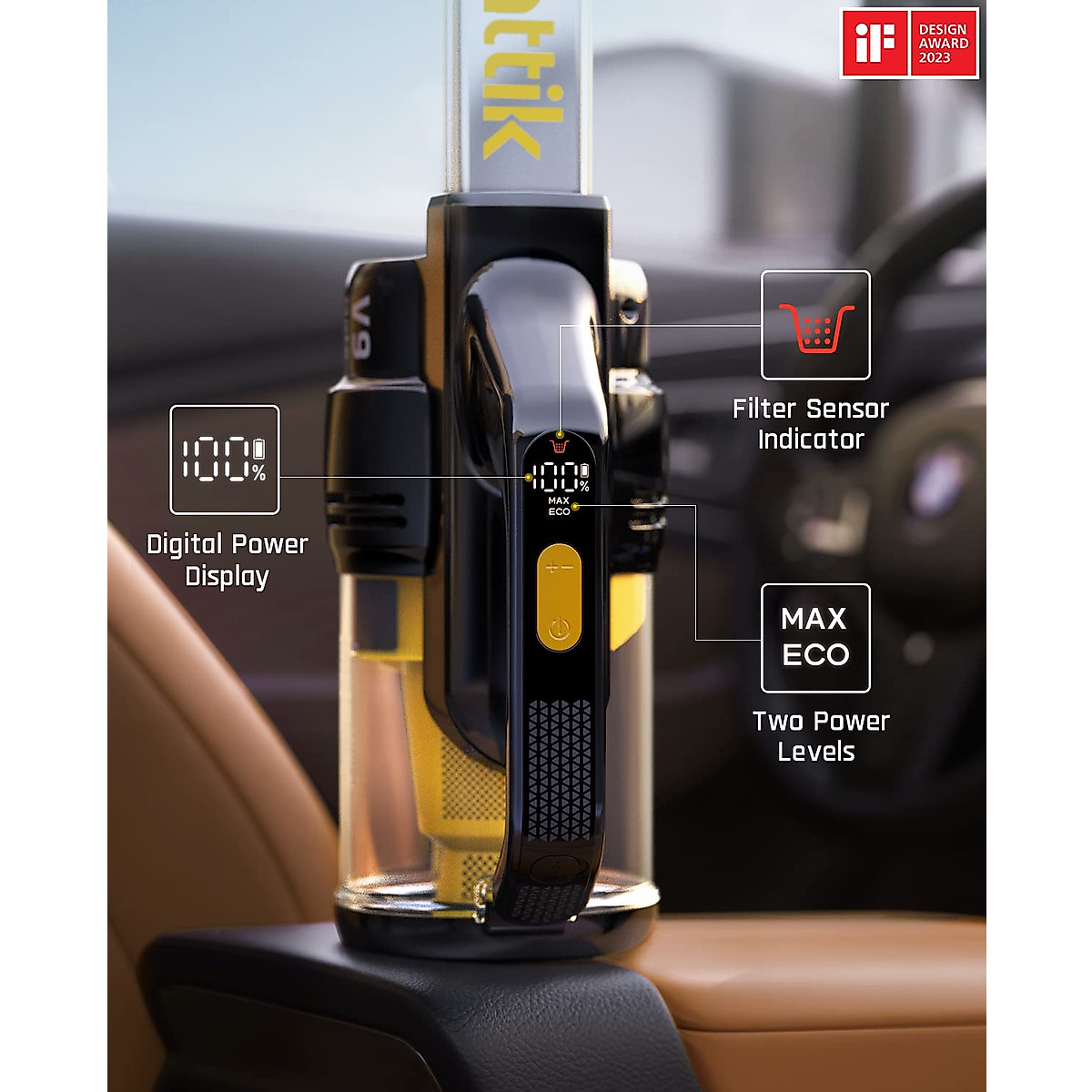 Fanttik RobustClean™ V9 Mate Cordless Car Vacuum, 13kPa/40AW, Handheld Vacuum with Various Attachments, 2-Hour Fast Charge, Lightweight Cordless Vacuum with LED-Display&Light, for Car Home Cleaning