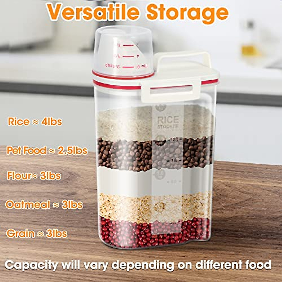 TBMax 2 Pack Rice Storage Containers 4 Lbs, Small Rice Dispenser with Measuring Cup, Cereal Containers Flour Bin, Kitchen Food Storage Container and Pantry Organizers, Pet Dog Cat Food Dispenser