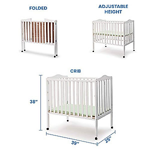 Delta Children Folding Portable Mini Baby Crib with 1.5-inch Mattress - Greenguard Gold Certified, White