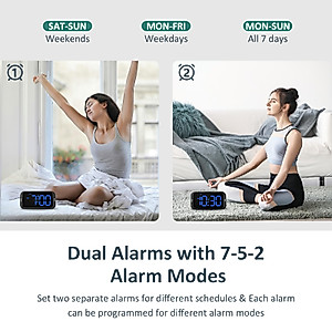 Odokee Digital Dual Alarm Clock for Bedroom, Easy to Set, 0-100% Dimmer, USB Charger, 5 Sounds Adjustable Volume, Weekday/Weekend Mode, Snooze, 12/24Hr, Battery Backup, Compact Clock for Bedside(Blue)