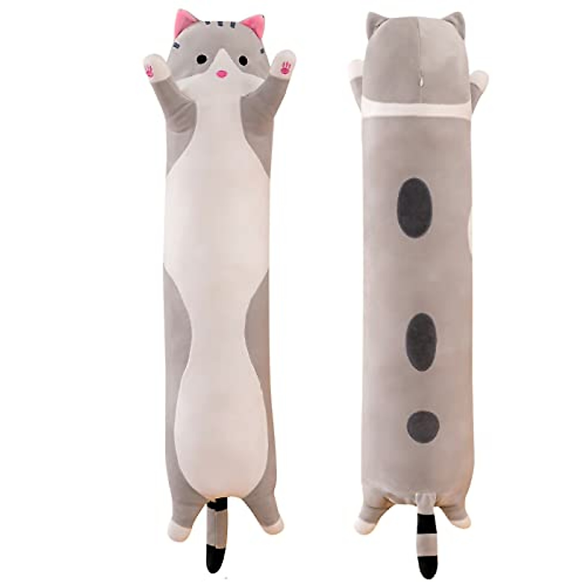 ZRLABL Long Cat Plush Pillow Plushie Stuffed Animal Body Pillow Cute Kitten Plush Throw Pillow Doll Toy Gift for Girlfriend Kids Birthday Christmas Festivals（Gray，19.7inch）