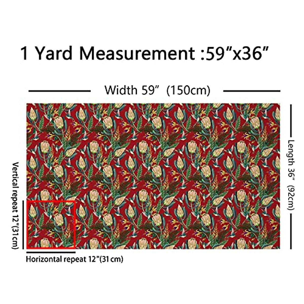 Flower Hummingbird Fabric by The Yard,Plam Leaves Tropical Plant Upholstery Fabric for Sewing Lover,Retro Farmhouse Style Waterproof Outdoor Fabric Crafting Supplies,1 Yard