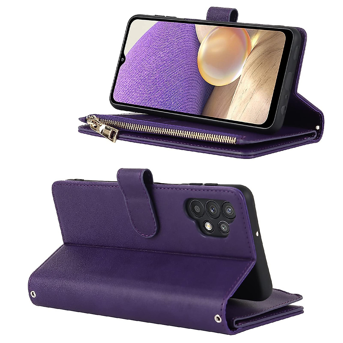 Jaorty Samsung Galaxy A32 5G Wallet Case,[9 Card Slots] Removable Adjustable Crossbody Necklace Lanyard Shoulder Strap Zipper Magnetic Leather Case for Samsung Galaxy A32 5G,6.5 inch Purple