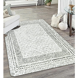 Uphome Moroccan Washable 5x7 Rug, Soft Non-Slip Boho Large Area Rug, Modern Geometric Diamond Living Room Carpet, Farmhouse Bohemian Printed Indoor Floor Mat for Bedroom Dining Sofa Nursery