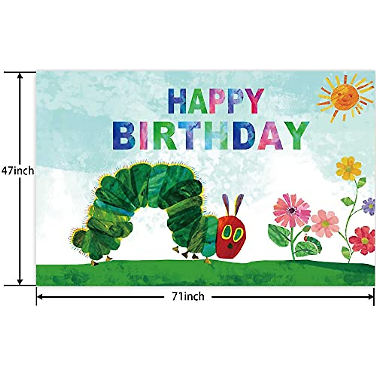 Cartoon Very Hungry Little Green Caterpillar Happy Birthday Banner Backdrop Insects Theme Decor for 1st Birthday Party Baby Shower Photo Studio Booth Props Background Supplies Favors Decorations