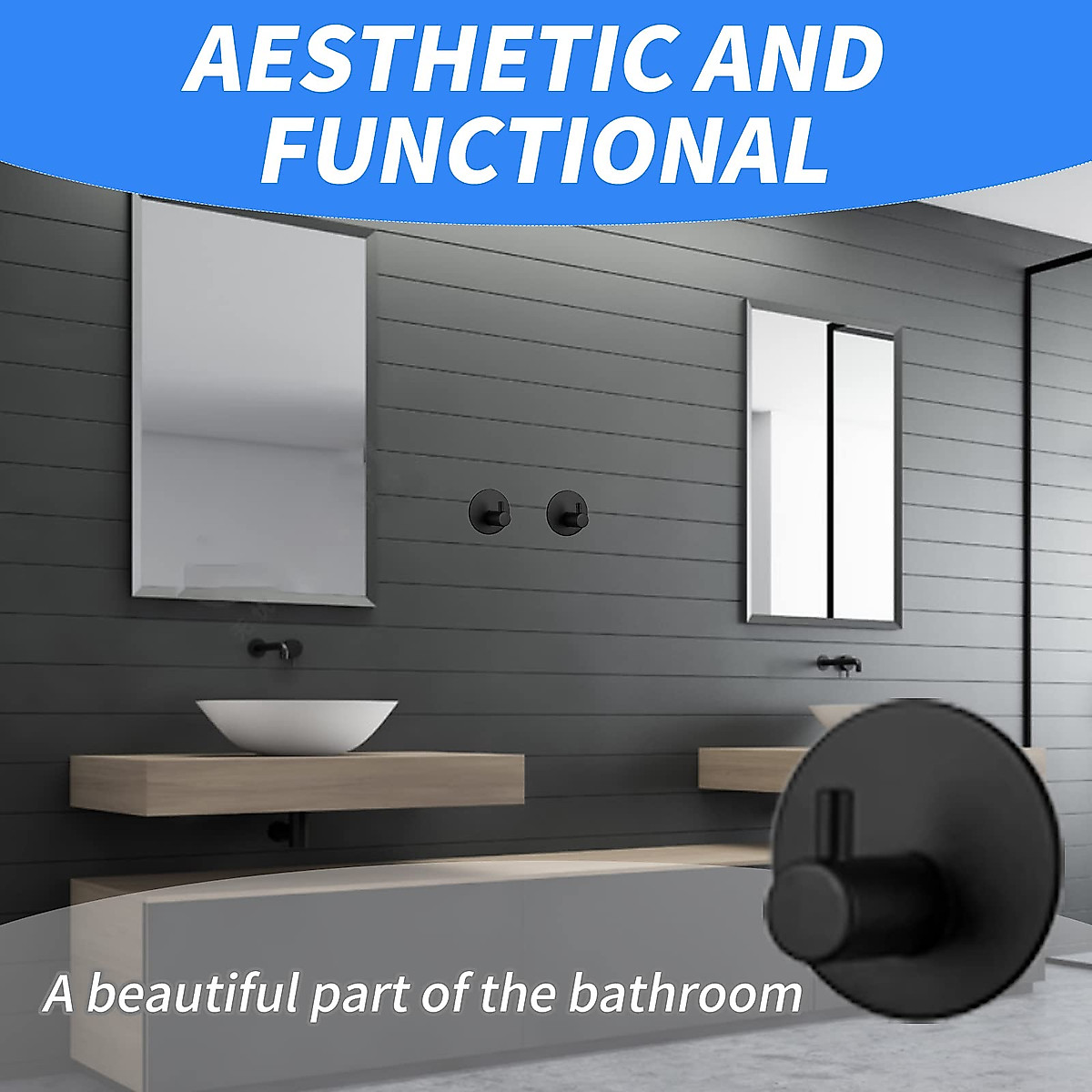 YAFIYGI 2Pack Suction Hooks for Shower Wall Black Suction Cup Set of 2 Bathroom Towel Hooks 304 Stainless Steel Removable Suction Towel Rack and Kitchen Organizer for Towel Hook, Bathrobe and Loofah