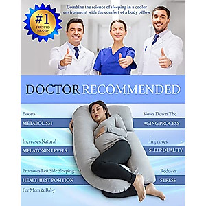 Pharmedoc Pregnancy Pillows, U-Shape Full Body Pillow -Removable Jersey Cotton Cover - Grey - Pregnancy Pillows for Sleeping - Body Pillows for Adults, Maternity Pillow and Pregnancy Must Haves