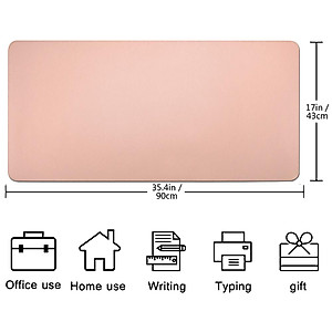 Desk Pad Protector Office Desk Mat, BUBM Waterproof PU Leather Desk Writing Mat Laptop Large Mouse Pad Desk Blotters Desk Decor for Office Home, 35.4" x 17" Pink