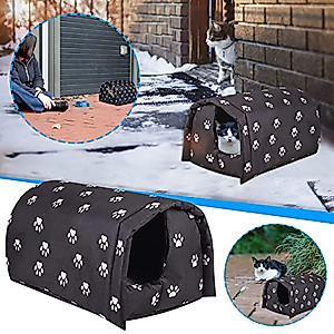 YOMEESOUL Outdoor Feral Cat House Winter,Weatherproof Waterproof Rainproof Foldable Cotton Filled Thicken Stray Feral Cats Dogs Tent Shelter Home Keep Warm Outdoor Indoor Garden (Medium - 2 Cats)