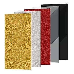 Csyidio 5 PCS Clear Acrylic Sheet for Laser Cutting Cast Glitter Acrylic Plastic Panel Sheet for DIY Art Crafts, Home Decor, 6.3 x 11.4 Inch (Clear, Black, Gold, Silver, Red)