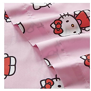 Jay Franco Twin Size Sheet Set 3 Pieces Kids Set (Hello Kitty Pink), Pink, Black, JF14545