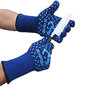 BlueFire Gloves BBQ Grill Firepit Oven Mitts Heat Resistant 932 Degrees F Lab Certified Professional Grade (X-Large, Blue)