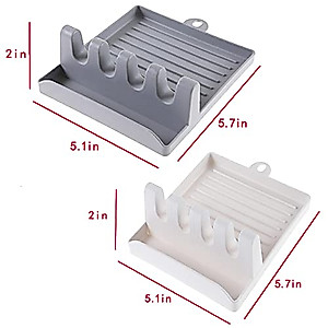 Kitchen Utensil Rest, Spoon Rest, Kitchen Utensil Set, Upgrade Hanging Design, Heat-Resistant, BPA - Free Spoon Holder for Spoons, Ladles, Tongs & More - 2 Pack (White & Grey) - Luck Love