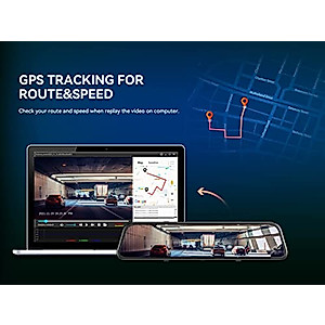 2.5K 12 inches UHD Mirror Dash Cam Front and Rear Camera, GPS Rearview Mirror Camera for Cars & Trucks with IPS Touch Screen, Enhanced Night Vision, Waterproof Backup Camera, Emergency Lock, black