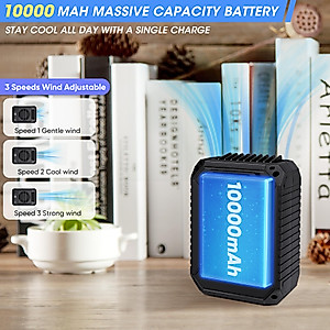 Portable Waist Clip Fan, 10000mAh Battery Powered Hands-free Cooling Body Fan with Max 24H Working Time & 3 Speeds 6500RPM Strong Airflow, Wearable Belt Personal Fan for Outdoor