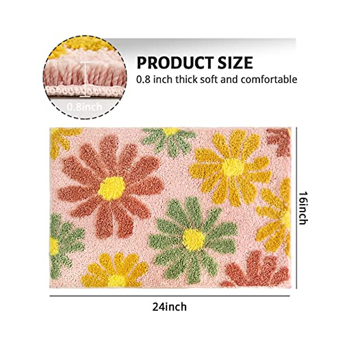 DESIHOM Cute Daisy Flower Non Slip Bathroom Rugs Pink Floral Absorbent Bath Floor Mat Soft Bathmat Washable Small Microfiber Bath Matt Bathroom Decor-16''x24''