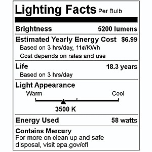 (4 Tubes) GE 40120 - F58T8/835PLYLXLR Straight T8 Fluorescent Tube, 60 inch, 58 watt, 3500K Natural White