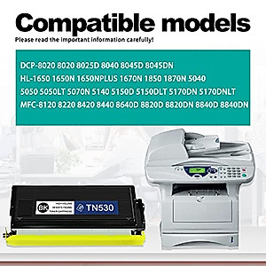 NUCA TN 530 Compatible TN-530 2-Pack TN530 Black Cartridges Replacement for Brother DCP-8020 8020 8025D 8040 8045D HL-1650 1650N 1650NPLUS 1670N 1850 Printer (3,800 Yield/Toner Cartridge)