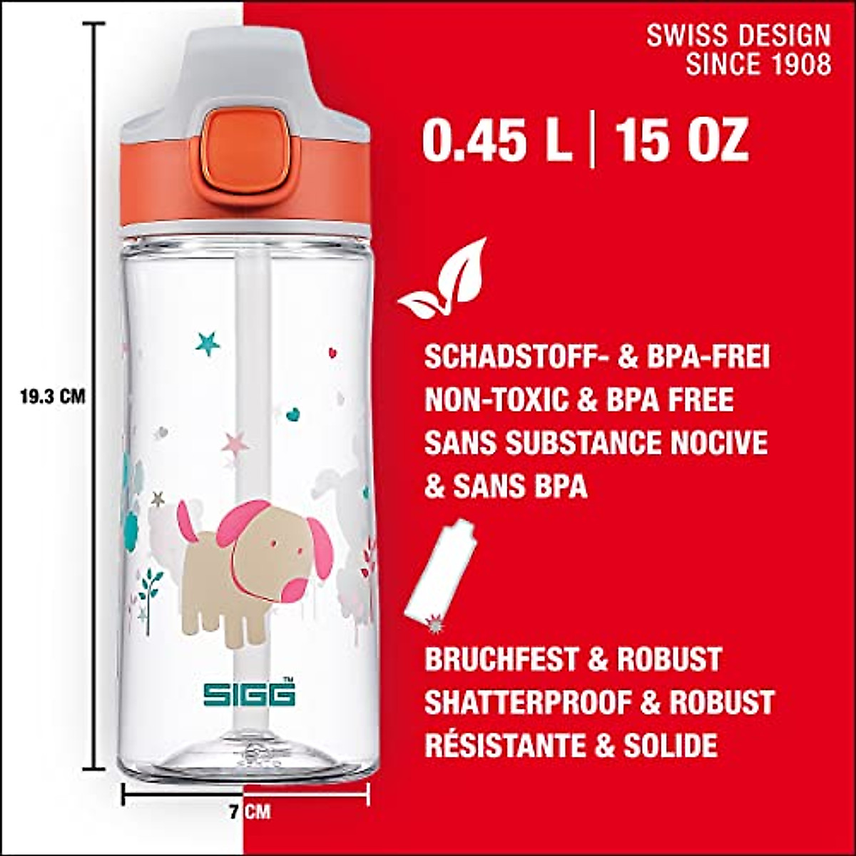 SIGG - Kids Miracle Water Bottle - Puppy Friends - Lightweight Tritan with Leak-Proof Lid - One Hand Children's Drink Bottle - 15 Oz (8731.80)