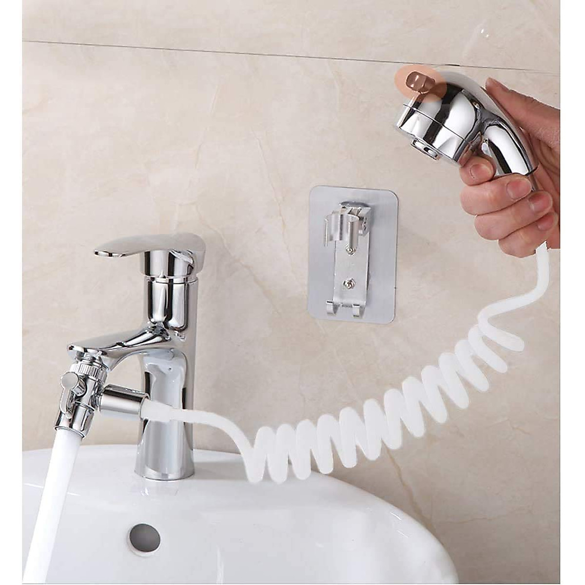 Hand Shower Sink Shower Hose Sprayer for Hair Washing,Faucet Rinser Set with Faucet Adapter, Shower Stand and Hose - for Utility Room, Bathroom, Laundry Tub HG522
