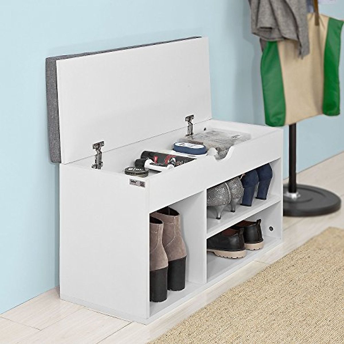 Haotian FSR45-HG,Shoe Storage Cabinet,Shoe Rack Shoe Bench with Lift Up Bench Top and Grey Cushion