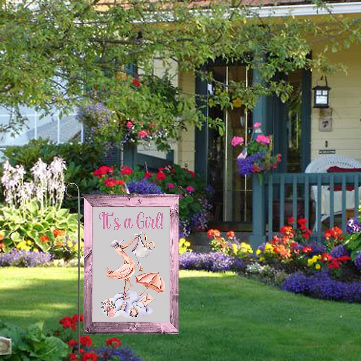 It's A Girl Stork Garden Flag Baby Shower Gender Reveal Party Decorations 12x18 Inch Double Sided Baby Girl Garden Flag Newborn Baby Birth Announcement Lawn Yard Sign Welcome Home Baby Banner Pink