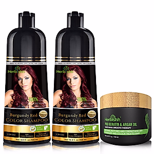 Combo Pack - Herbishh Color Shampoo for Gray Hair + Argan Intense Hair Mask - Long-lasting Dye, Colors in Minutes - Stimulates Dry, Frizzy Hair - 500 ml (Burgundy)