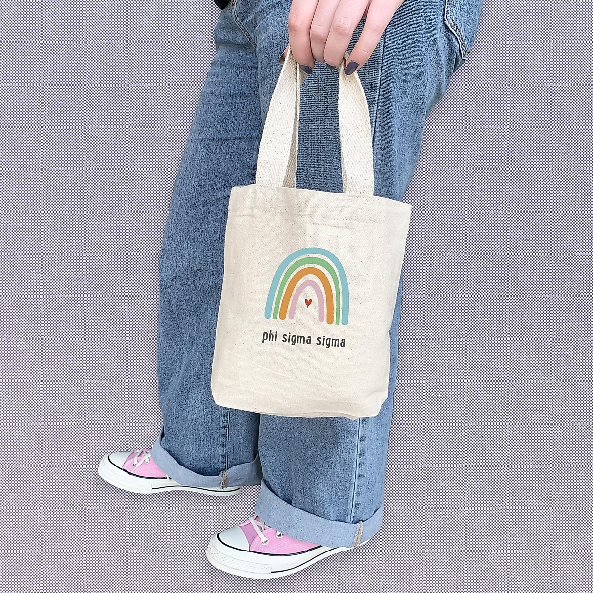 sockprints Phi Sigma Sigma Rainbow Mini Tote Bag - Gift Tote Bags for Sorority - Mini Goodie Bag - Sorority Gift Bag