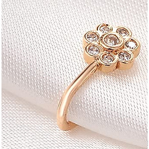 Zeshimb Crystal Flower Nose Ring Gold Fake Septum Nose Rings Cz Flower Nose Cuff Tiny Flower Nose Rings Studs U Shaped Clip on Nose Stud Jewelry for Women and Girls