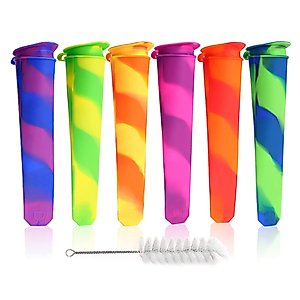 Silicone Ice Pop Molds Wpunwen Ice Popsicle Molds with Lids 6 Pcs Silicone Popsicle Molds for Kids with Clean Brush Durable Reusable Popsicle Tubes Multi color