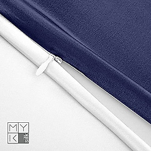 MYK Silk - Natural Silk Pillowcase with Cotton Underside for Hair and Facial, 19 Momme Navy Blue King