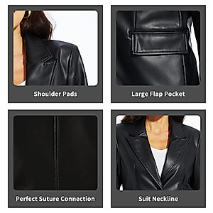 Fahsyee Women's Faux Leather Blazer Jackets Women, Black Motorcycle Vintage Moto Biker Coat Vegan Pleather Fashion XXL