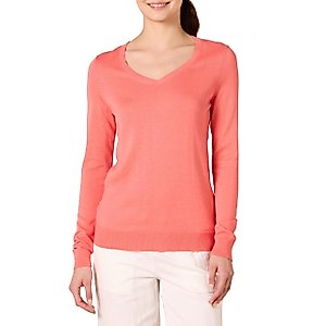 Amazon Essentials Women's Classic-Fit Lightweight Long-Sleeve V-Neck Sweater (Available in Plus Size), Coral Pink, Large