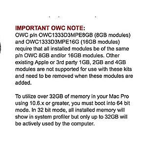 OWC 32GB (2x16GB) DDR3 ECC Registered CL7 PC3-8500 1066MHz SDRAM Memory Ram Upgrade Module Compatible with 2009-2010 Mac Pro Nehalem, Xserve 2009(OWC85MP3S9M032K)