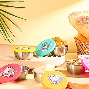 6 Pcs Unicorn Salad Dressing Containers to Go 1.9 oz Kid Condiment Sauce Containers Stainless Steel Small Containers with Lids Silicone Lid Bento Box Accessories Leakproof Condiment Cup for Food