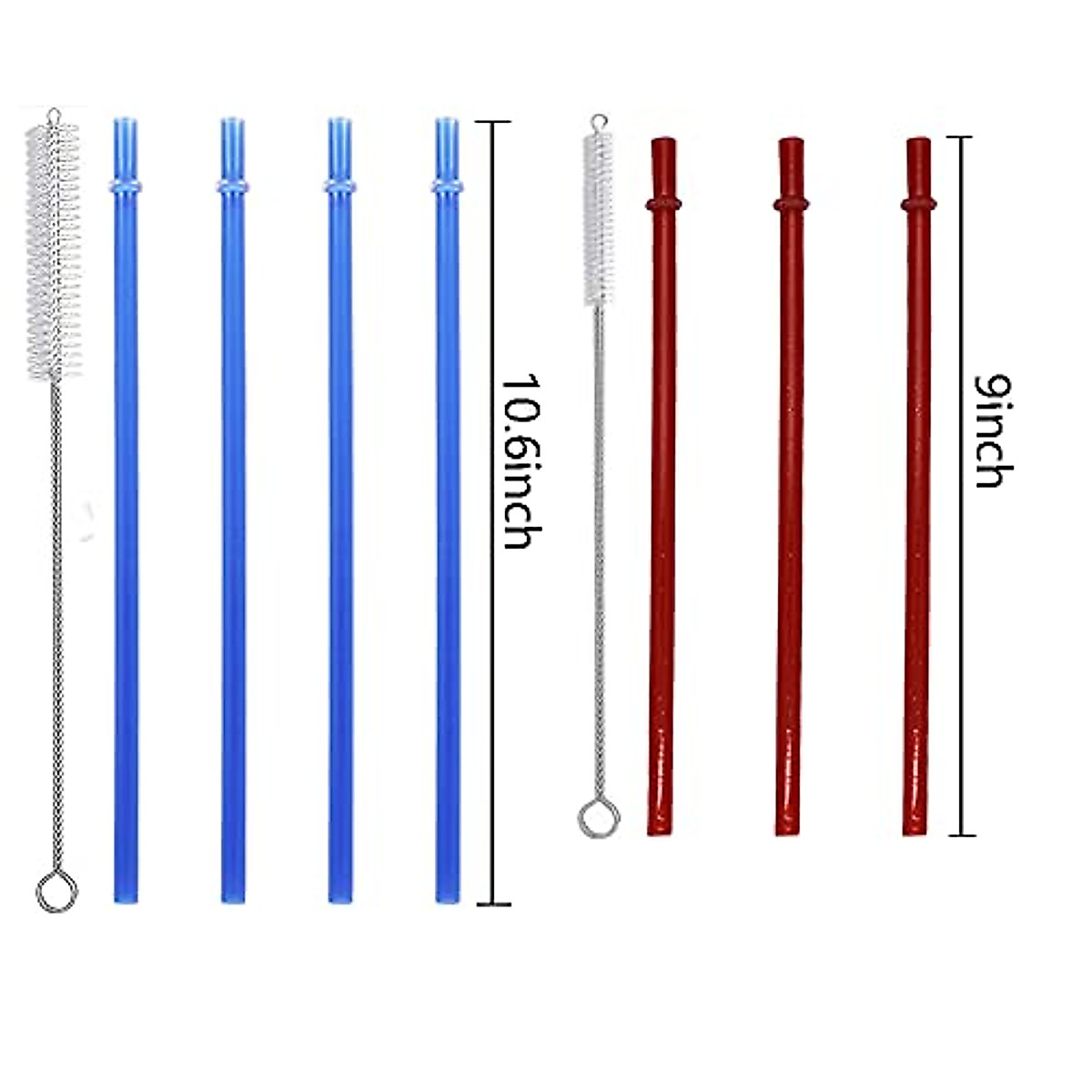 24Pcs Reusable Drinking Straw by WerkaSi, 10.6-inch 12Pcs Long Clear Plastic Straws and 9-inch 12Pcs Boba Colored Straws with 2Pcs Straw Brushs