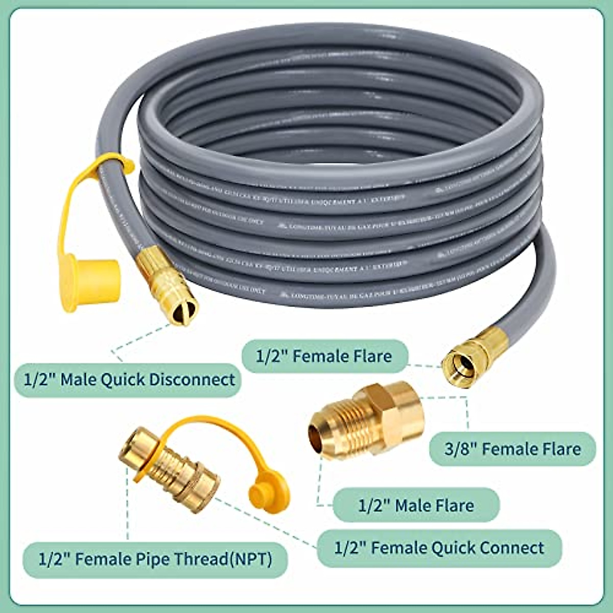 Upgraded 24 Feet 1/2 Inch Natural Gas Hose propane hose extension kit with quick connect fittings fit for weber grill gas conversion kit BBQ, Pizza Oven, Patio Heater and More NG Appliance - CSA