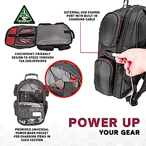 Mobile Edge Core Gaming Laptop Backpack, Molded Front Panel, 17 - 18 Inch, External USB 3.0 Quick-Charge Port and Built-in Charging Cable ScanFast TSA Checkpoint Friendly Black w/Red Trim MECGBP1