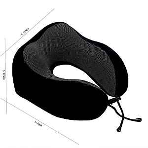 Makimoo Memory Foam Travel Pillow, Neck Pillow with 360-Degree Head Support, Comfortable and Lightweight, Ideal for Sleeping on Airplane, Car, Train, Bus and Home Use, Comes with Storage Bag (Black)